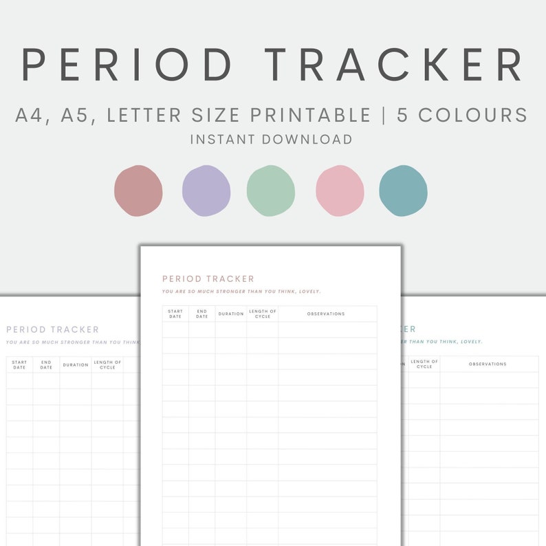 Period Tracker Printable, Menstrual Cycle Log, Period Log, Menstruation ...