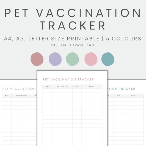 Pet Vaccination Tracker Printable Dog Vaccination Record Cat - Etsy