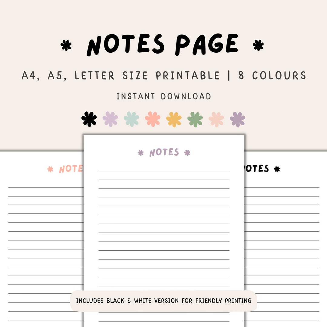 Notes Page Printable, Printable Note Paper, Lined Page, Lined Paper ...