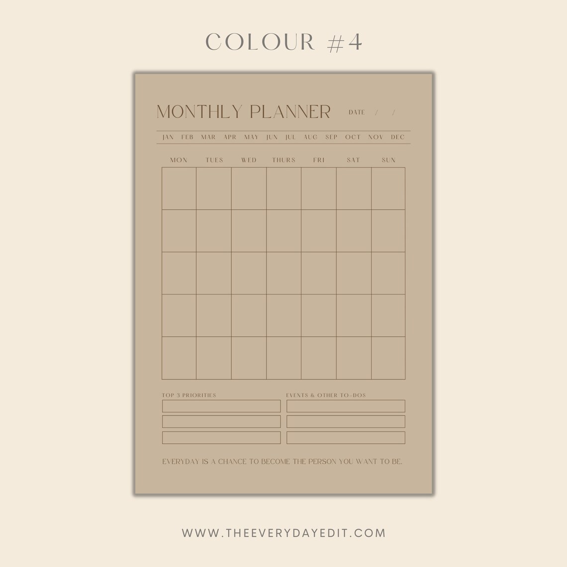 Undated Monthly Planner Printable, Monthly Calendar Printable, Beige ...