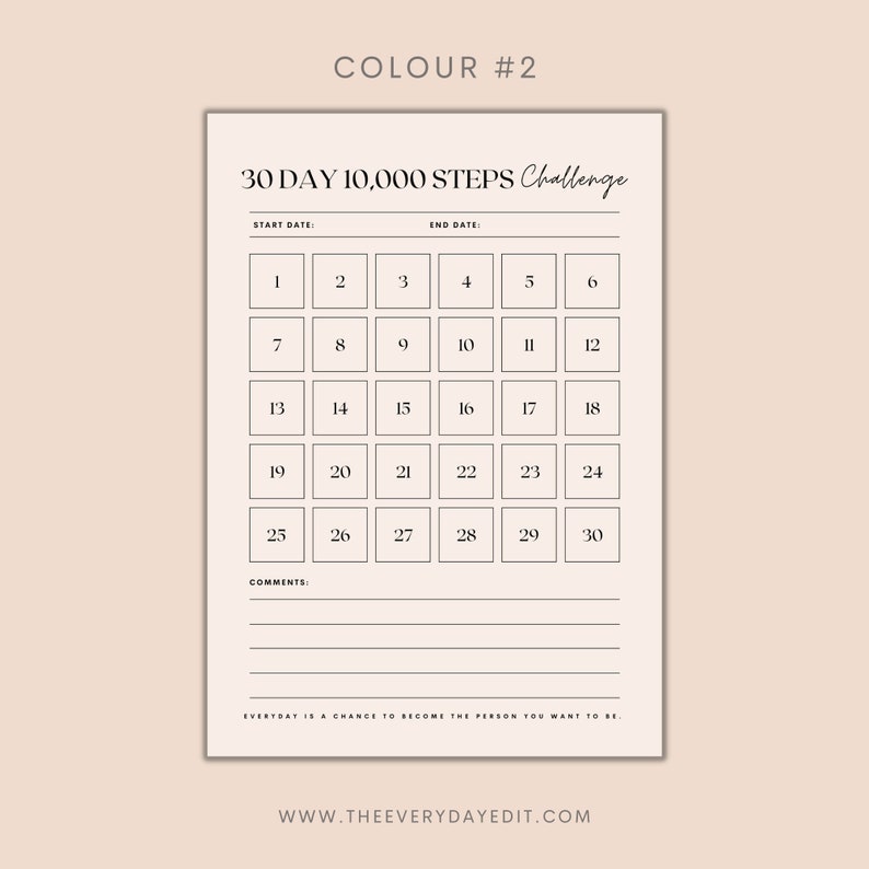 30 Day 10000 Steps Challenge Printable, 30 Day Challenge, Steps Tracker ...