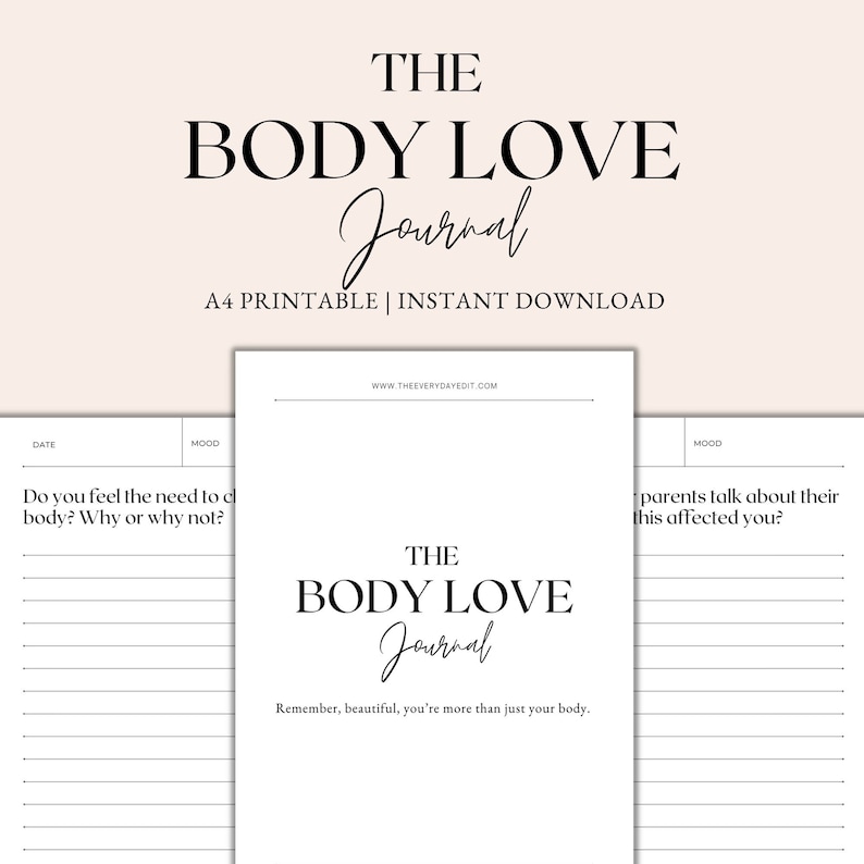 The Body Love Journal Printable, Body Image Journal Prompts, Journaling ...
