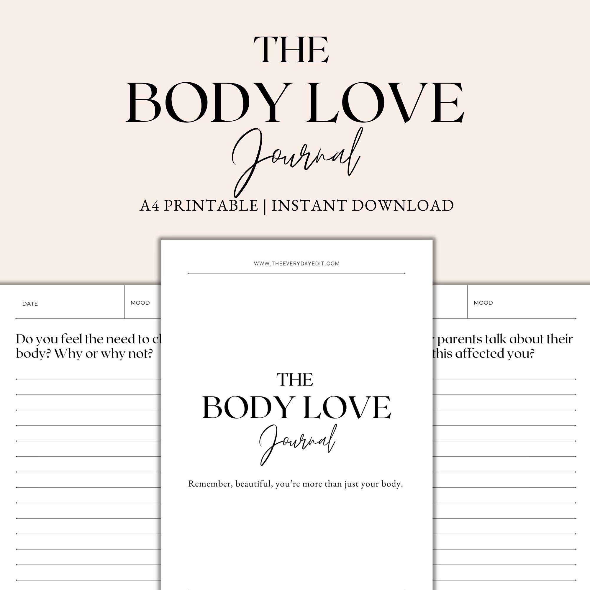 The Body Love Journal Printable, Body Image Journal Prompts, Journaling ...