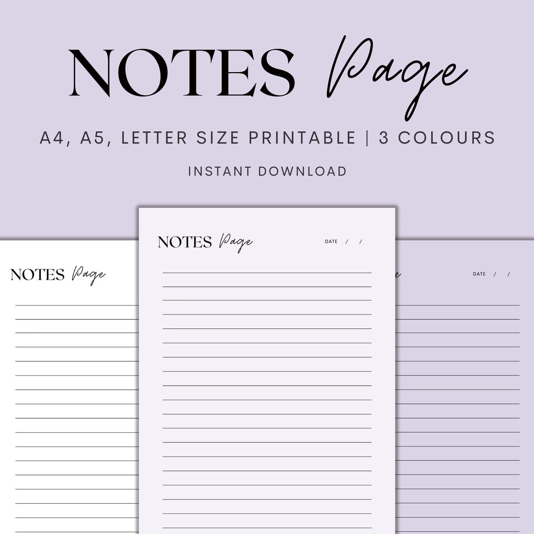 Notes Page Printable, Lined Note Paper, Lined Journal Page, Journaling ...