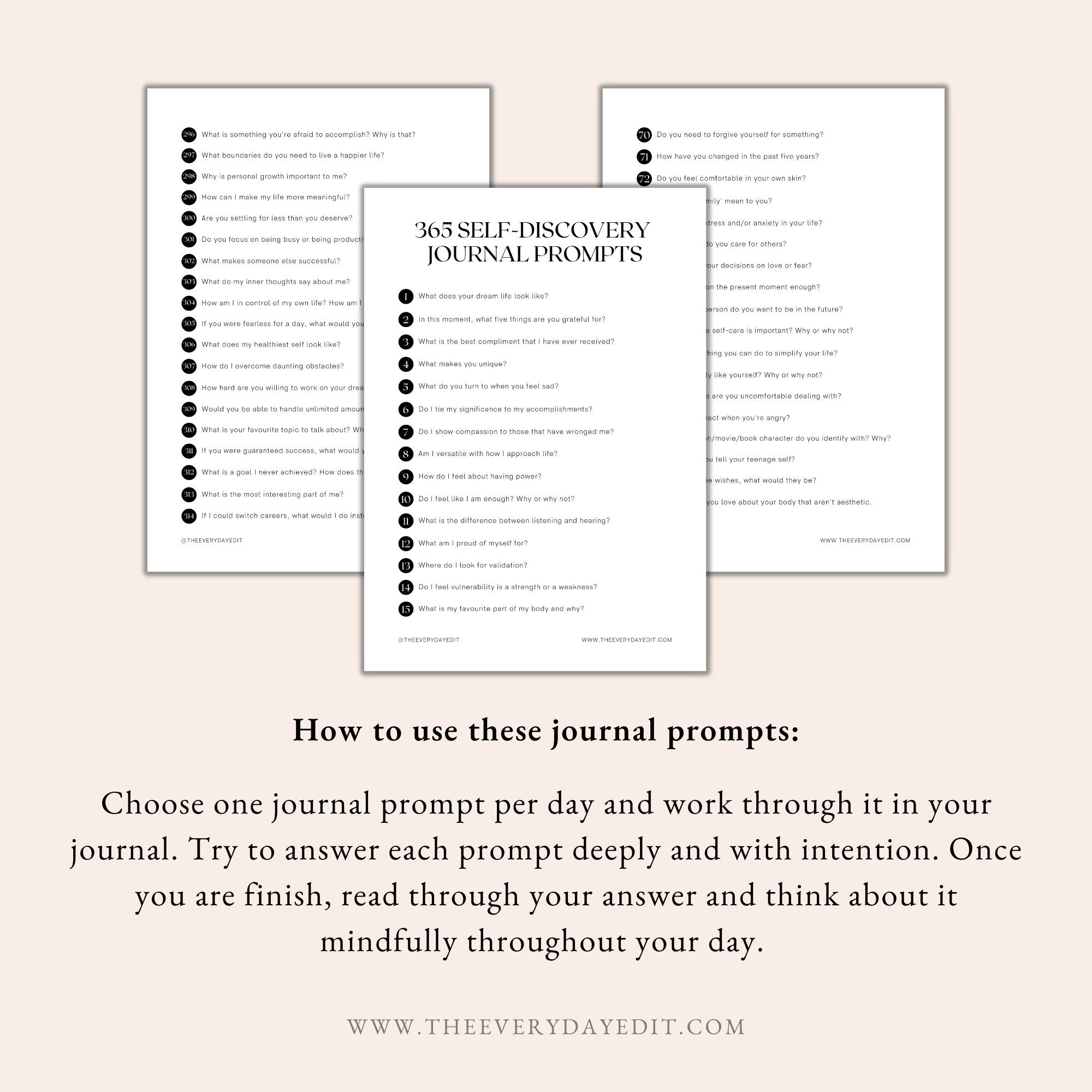 365 Self-discovery Journal Prompts Printable, Shadow Work Journaling ...