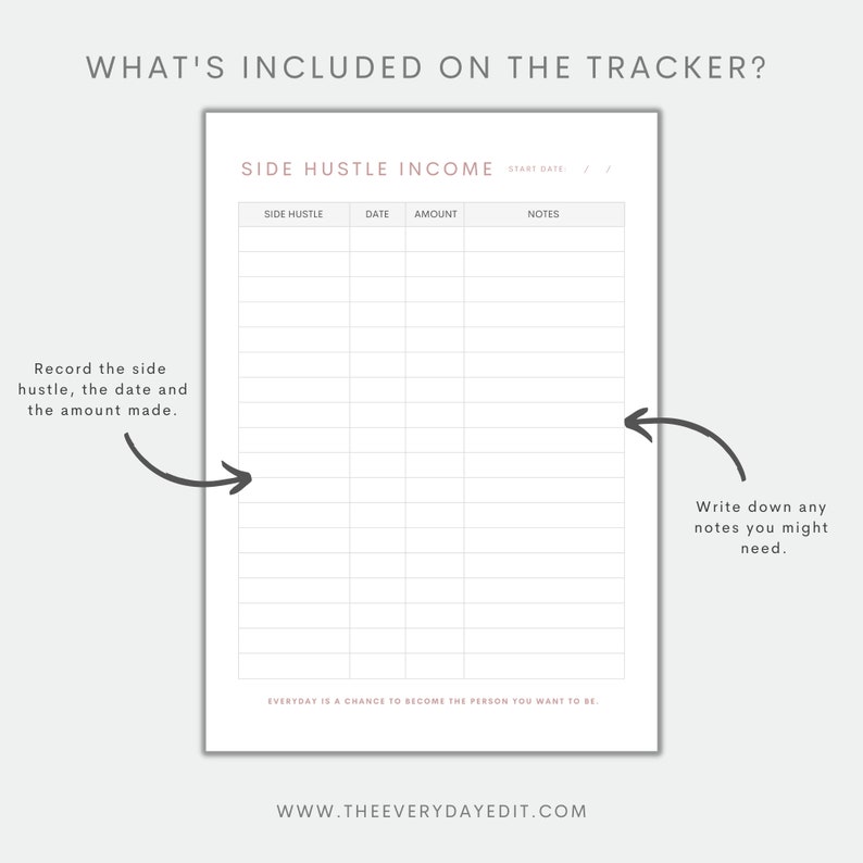 Side Hustle Income Tracker Printable, Small Business Income Sheet ...