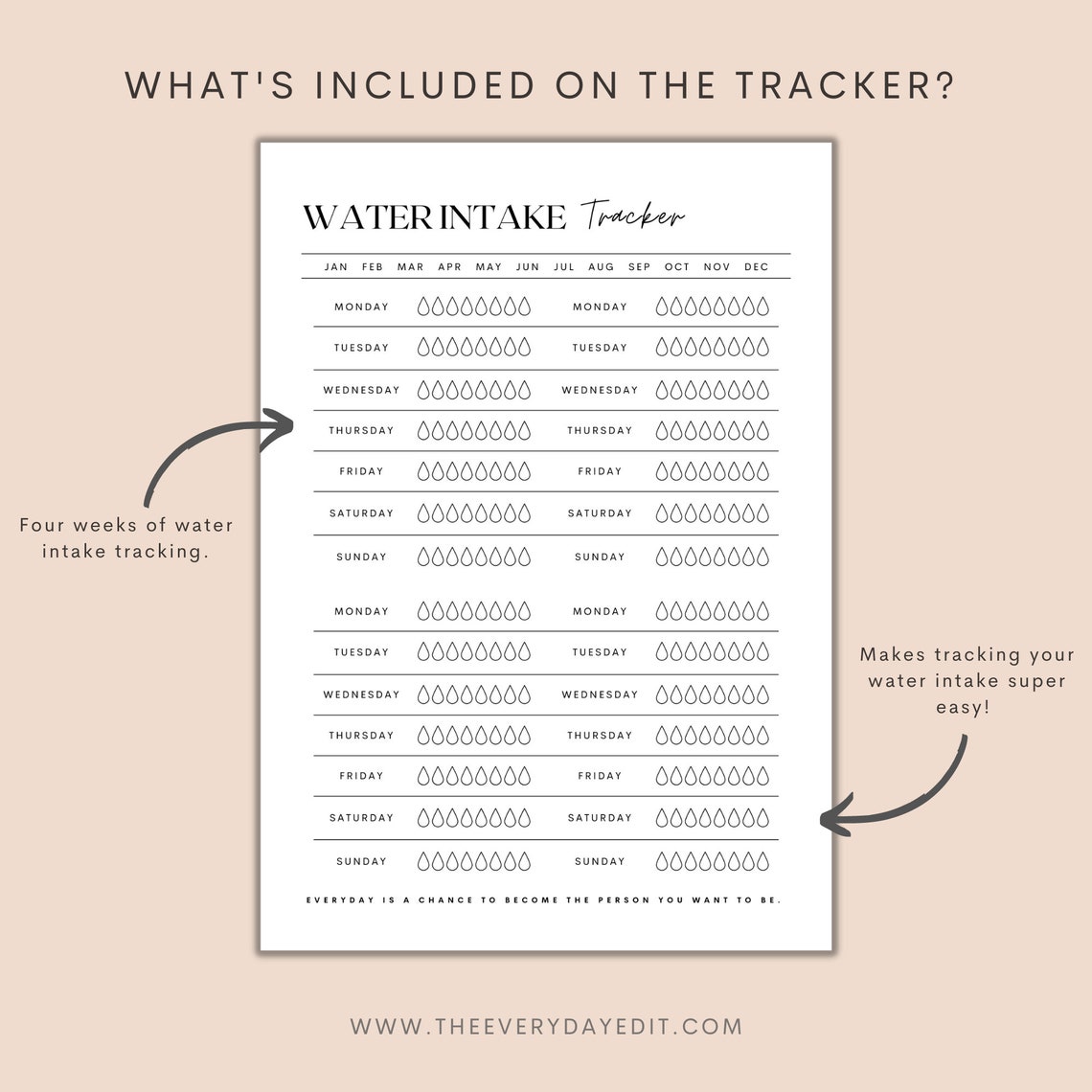 Monthly Water Intake Tracker Printable, Water Tracker, Hydration ...
