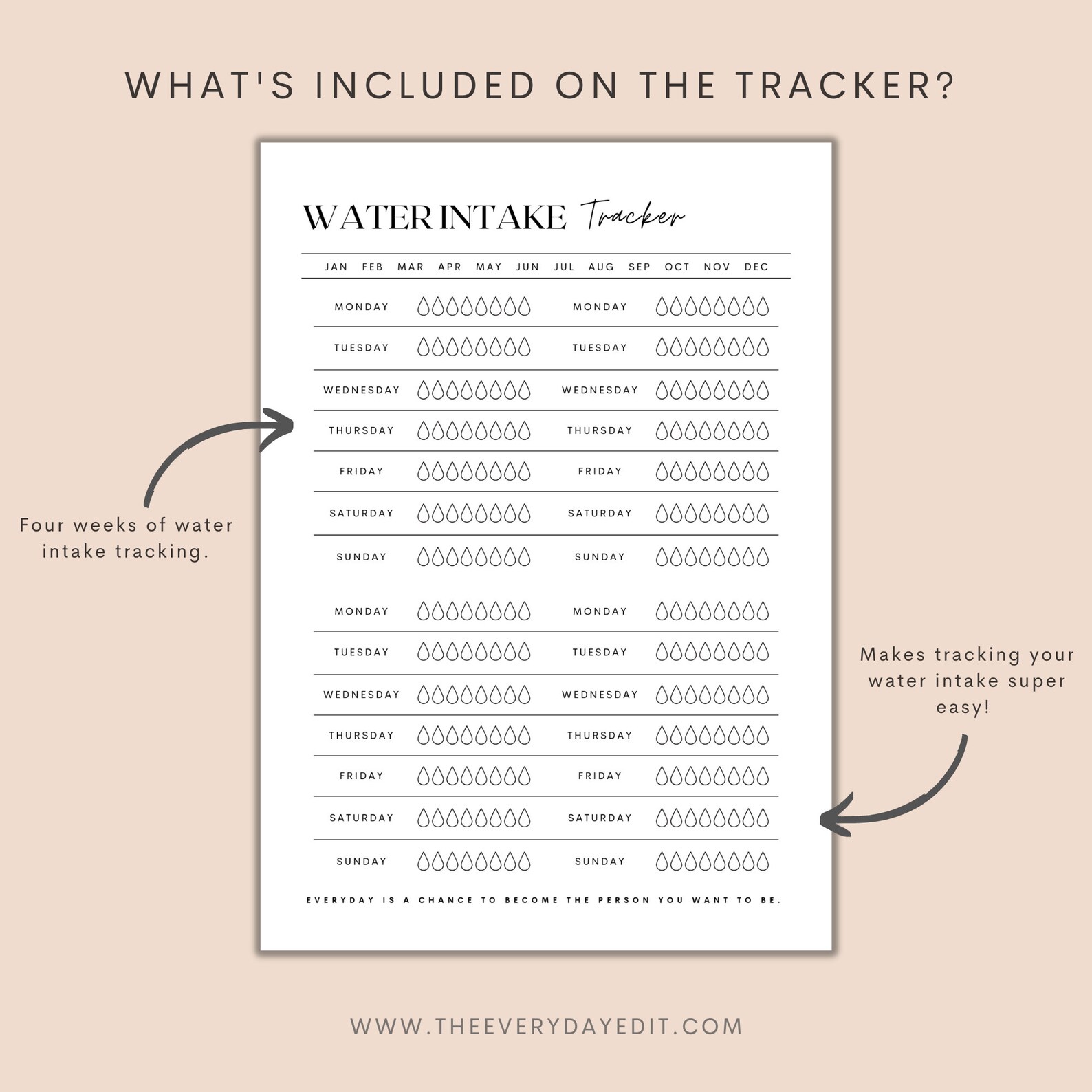Monthly Water Intake Tracker Printable, Water Tracker, Hydration ...