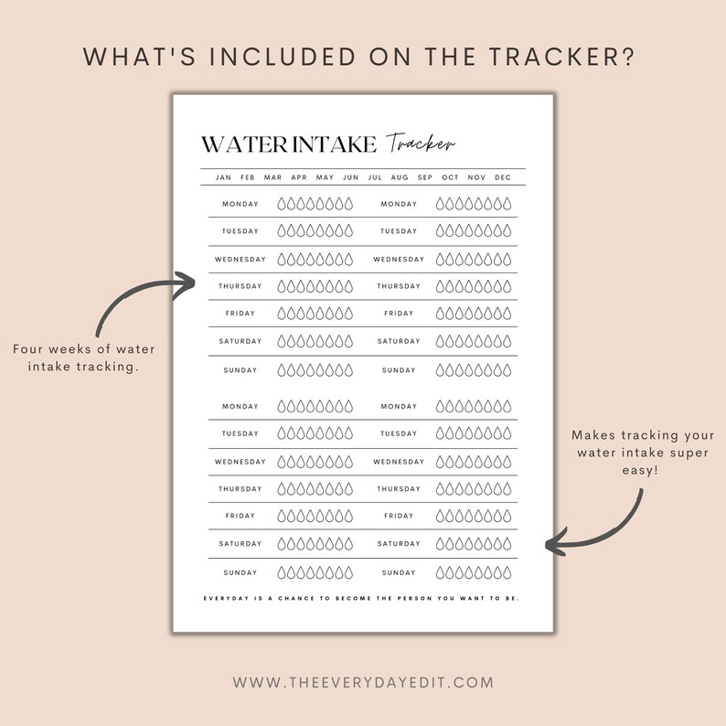Monthly Water Intake Tracker Printable, Water Tracker, Hydration ...