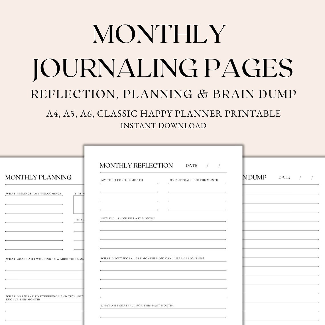Monthly Journaling Pages Printable Download Monthly Journal - Etsy