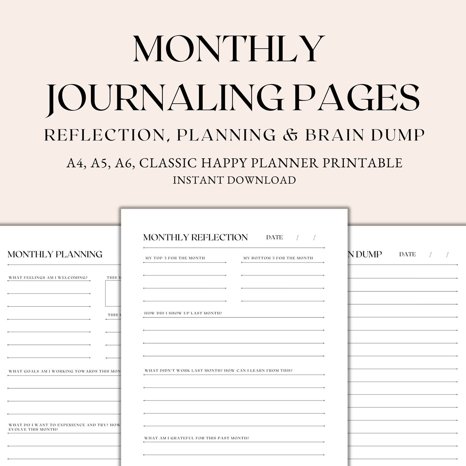Monthly Journaling Pages Printable Download Monthly Journal - Etsy