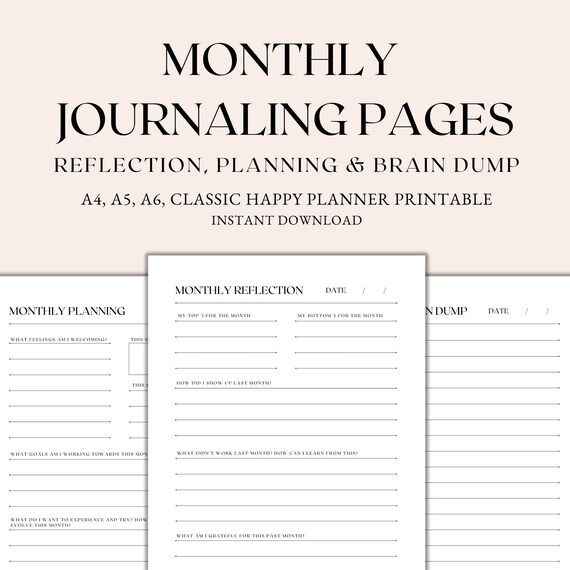 Monthly Journaling Pages Printable Download Monthly Journal | Etsy