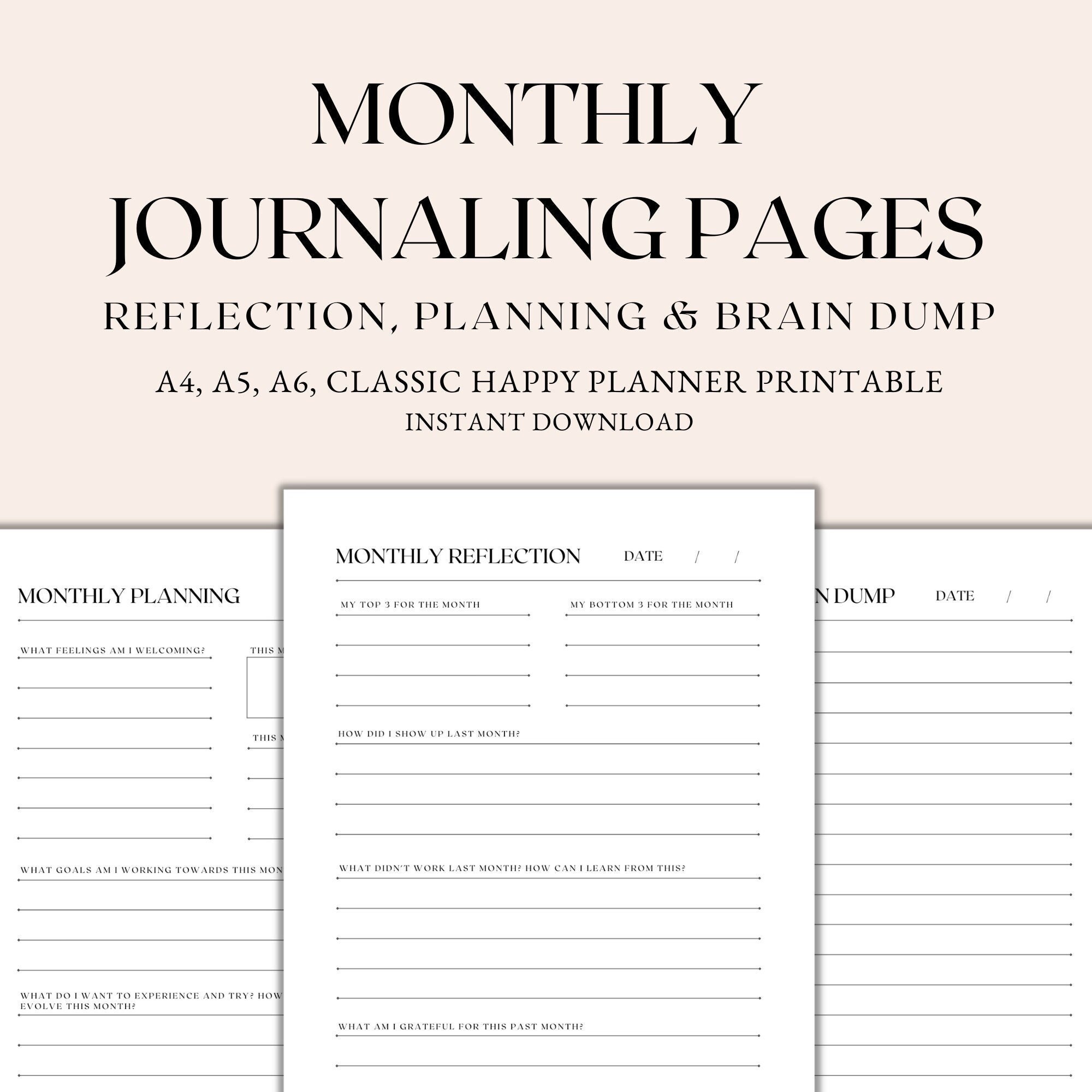 Monthly Journaling Pages Printable Download Monthly Journal - Etsy