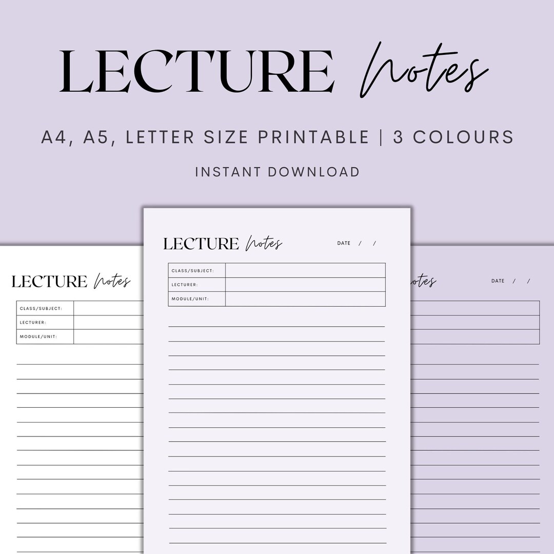 Lecture Notes Printable, School Planner Printable, Lined Notes Page ...
