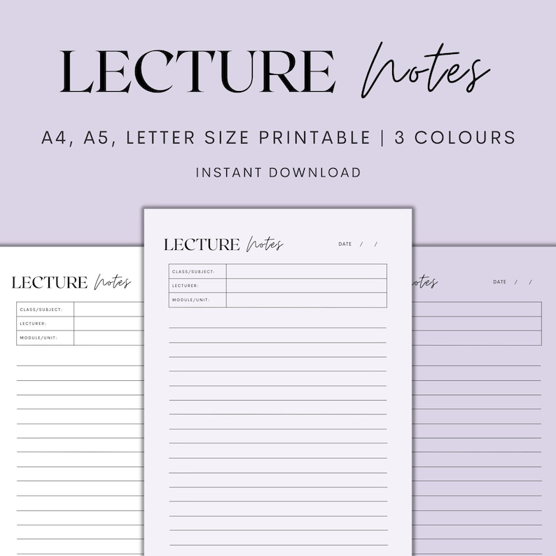 Lecture Notes Printable School Planner Printable Lined Notes - Etsy