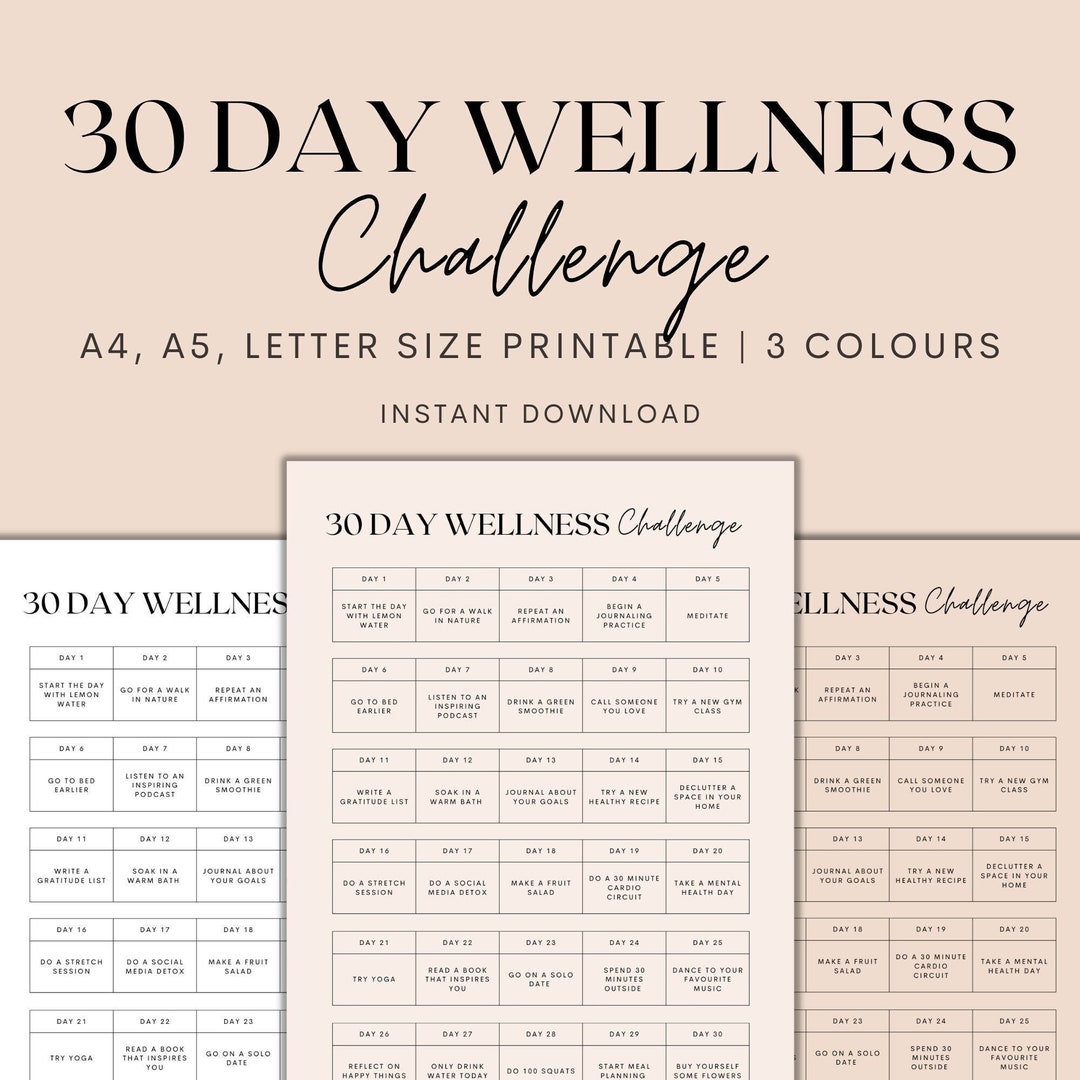 30 Day Wellness Challenge Printable, 30 Day Challenge, 30 Day Tracker ...