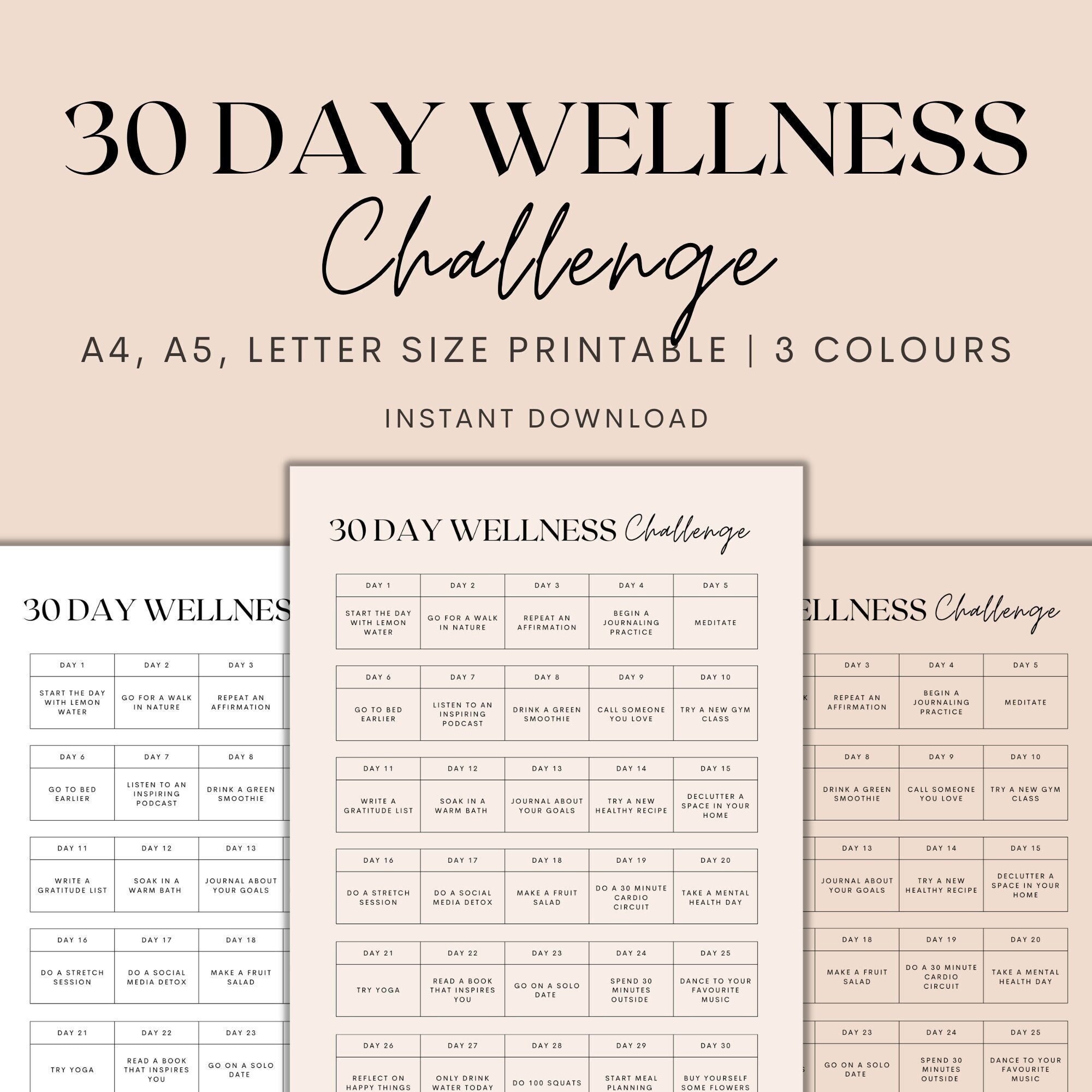 30 Day Wellness Challenge Printable, 30 Day Challenge, 30 Day Tracker ...