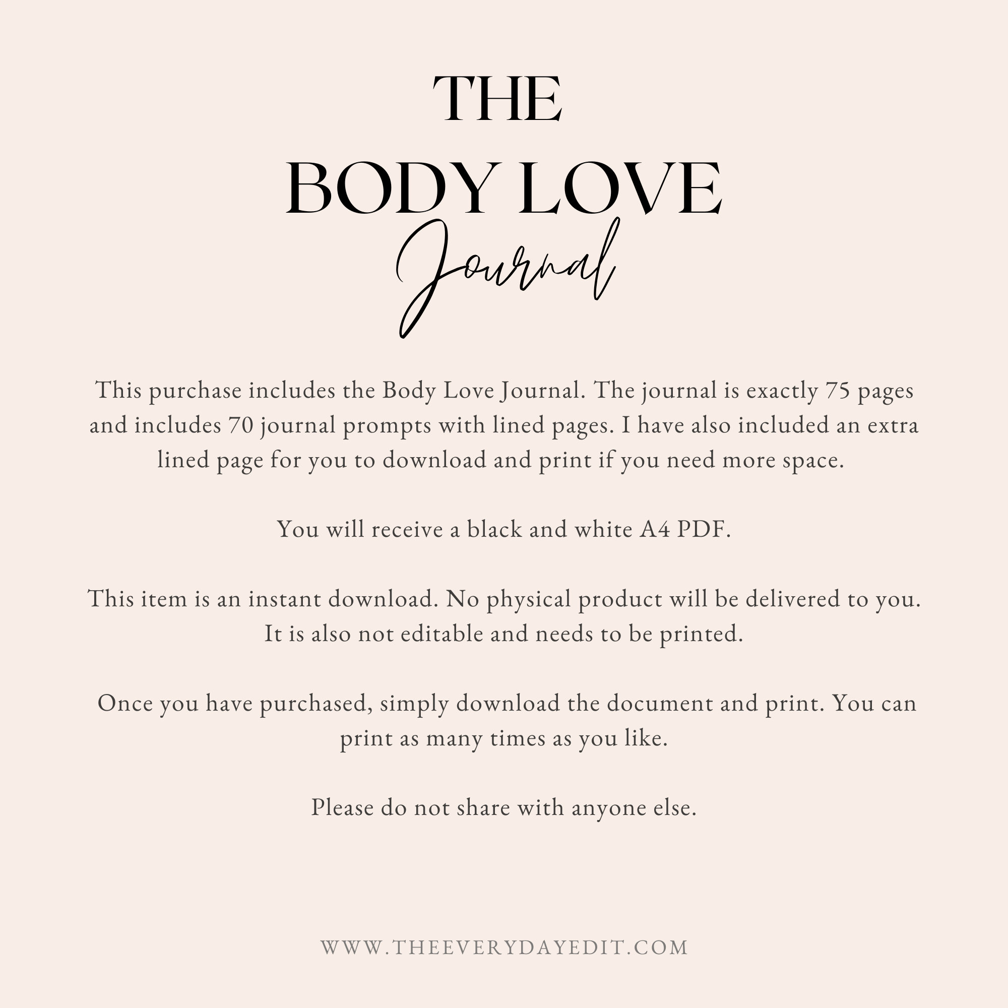 The Body Love Journal Printable, Body Image Journal Prompts, Journaling ...