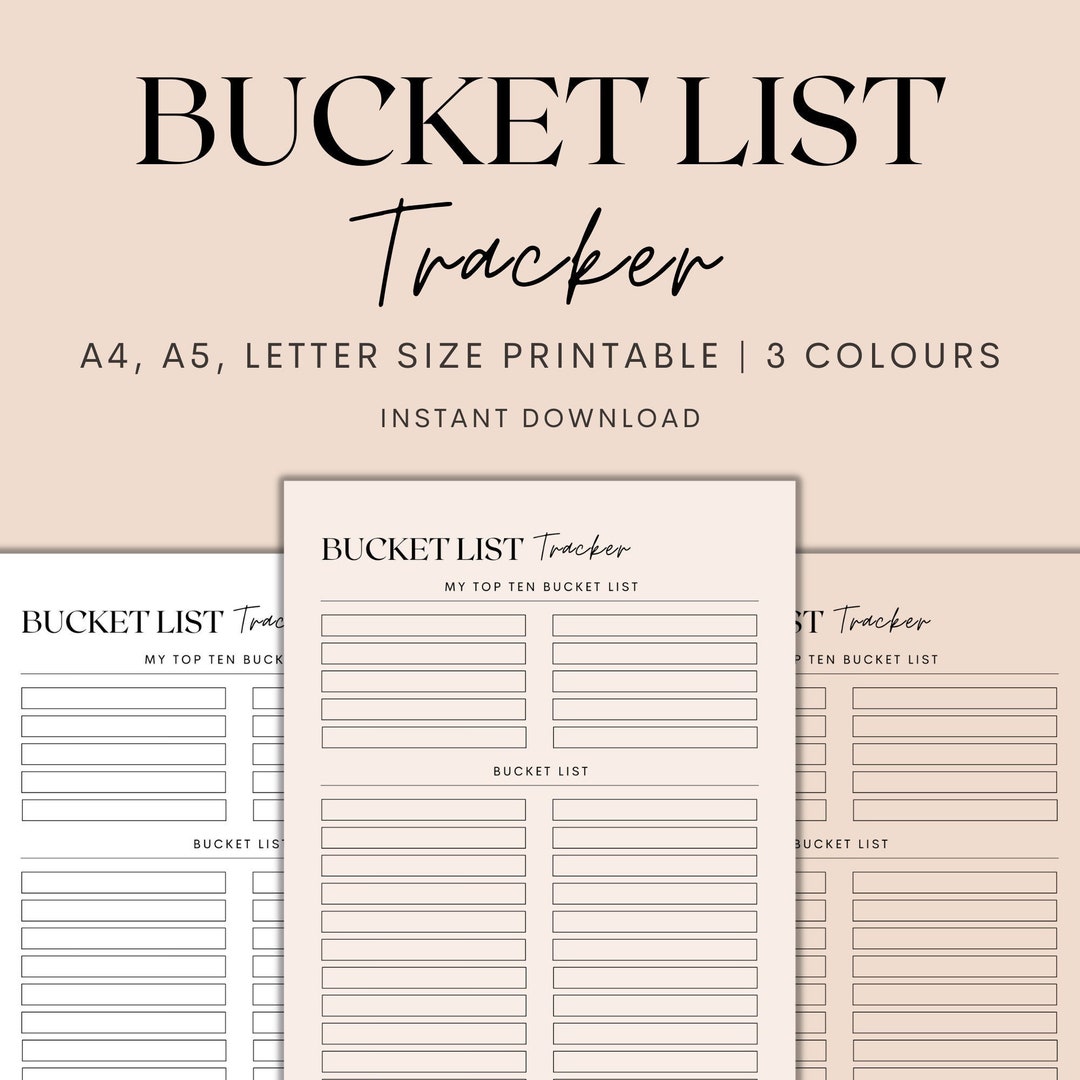 Bucket List Tracker Printable, to Do List Printable, Bucket List ...