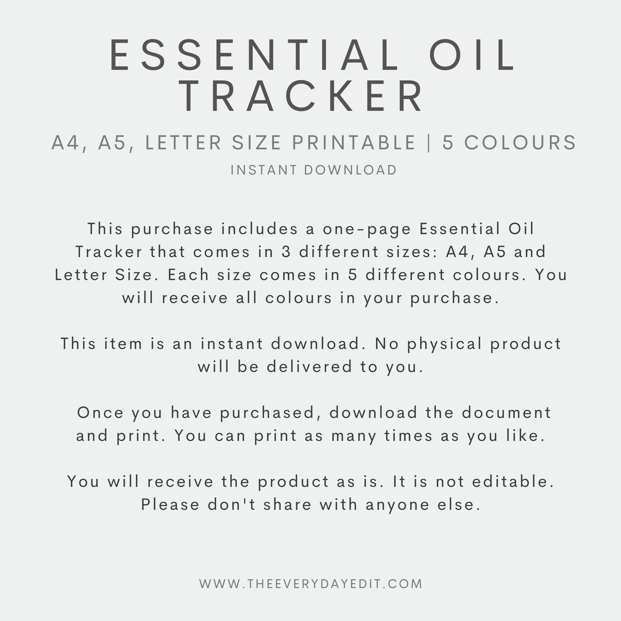 Essential Oil Tracker Printable, Essential Oil Log Printable, Wellness ...