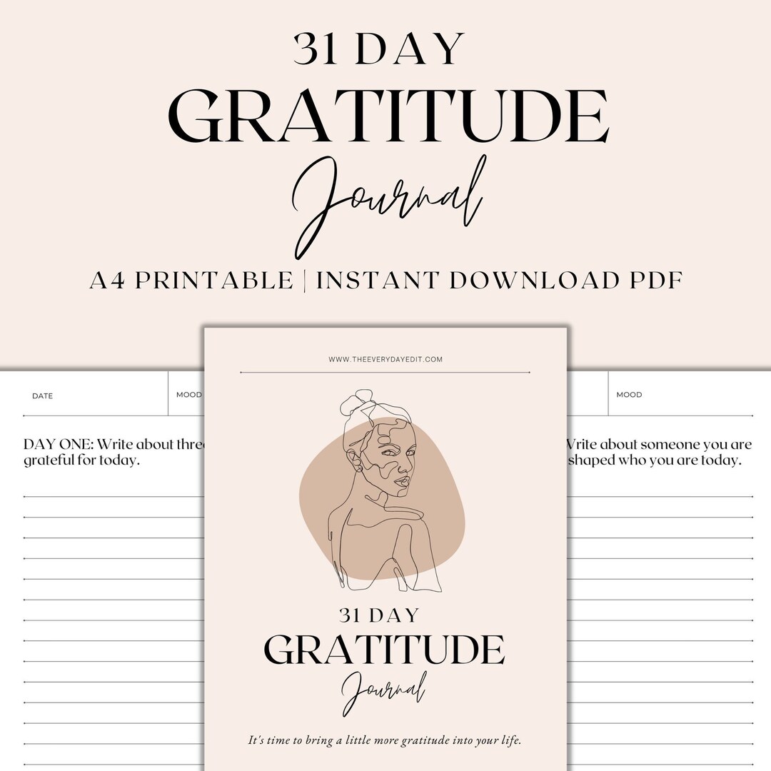31 Day Gratitude Journal Printable, Daily Journal Pages, Gratitude ...