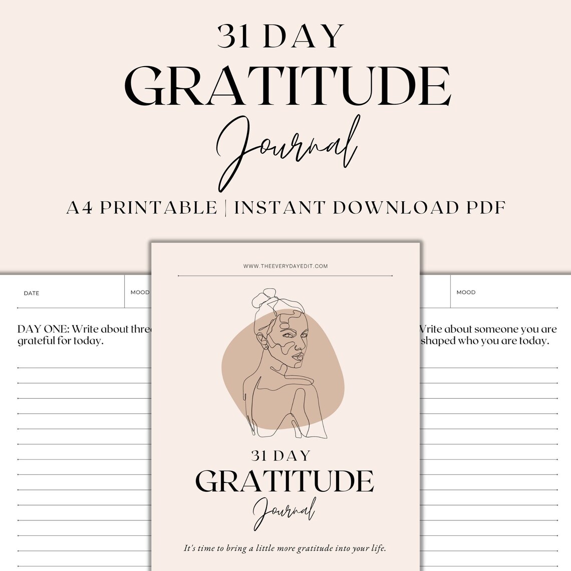 31 Day Gratitude Journal Printable, Daily Journal Pages, Gratitude ...