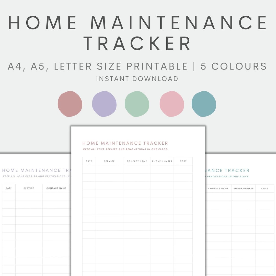 Home Maintenance Tracker Printable, Home Maintenance Log, House Repairs ...