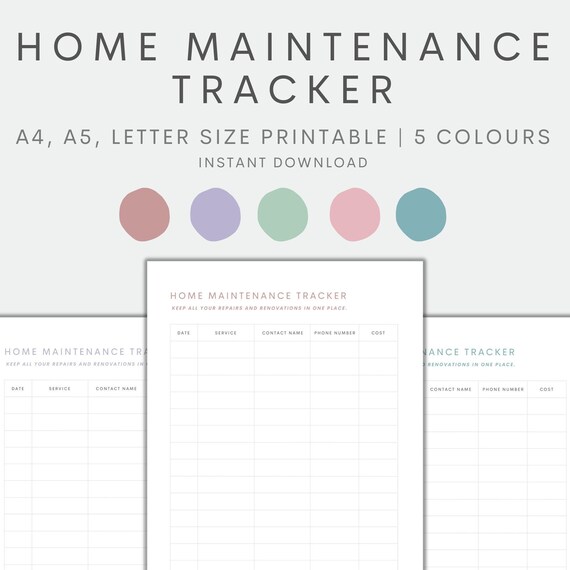Home Maintenance Tracker Printable Home Maintenance Log | Etsy