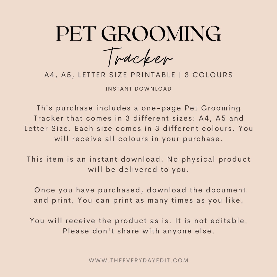 Pet Grooming Tracker Printable, Dog Grooming Log Printable, Cat ...