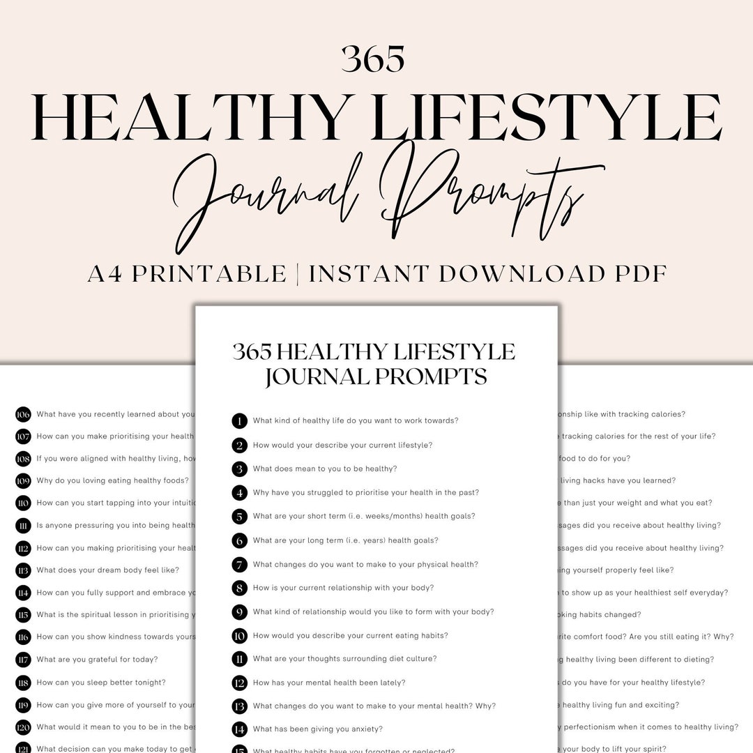 365 Healthy Lifestyle Journal Prompts Printable, Health Journal ...