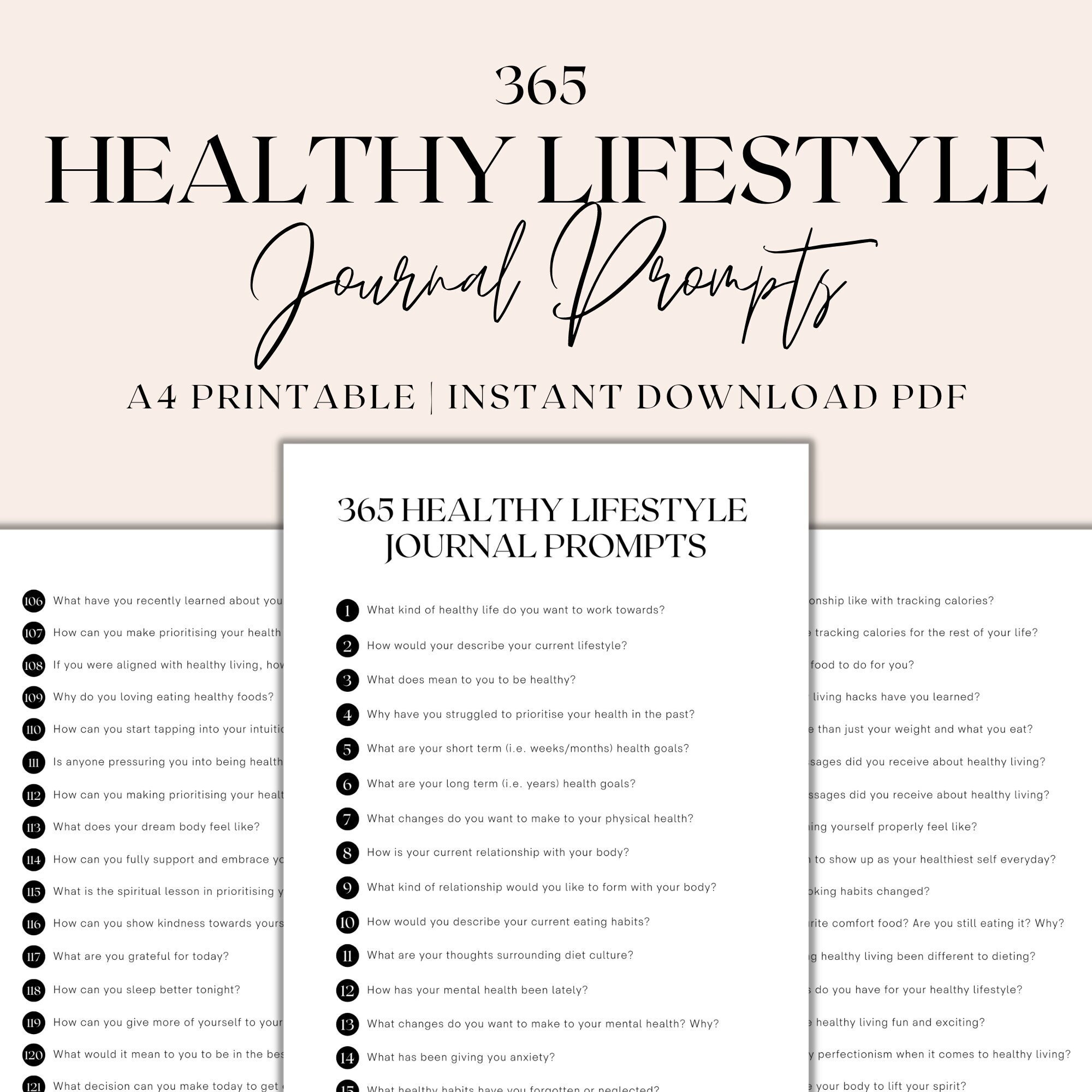 365 Healthy Lifestyle Journal Prompts Printable, Health Journal ...