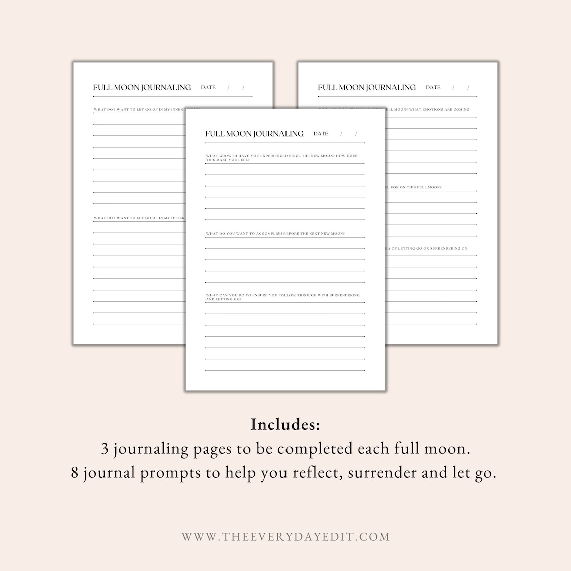 Full Moon Journaling Pages Printable, Journal Prompts, Moon Phases ...