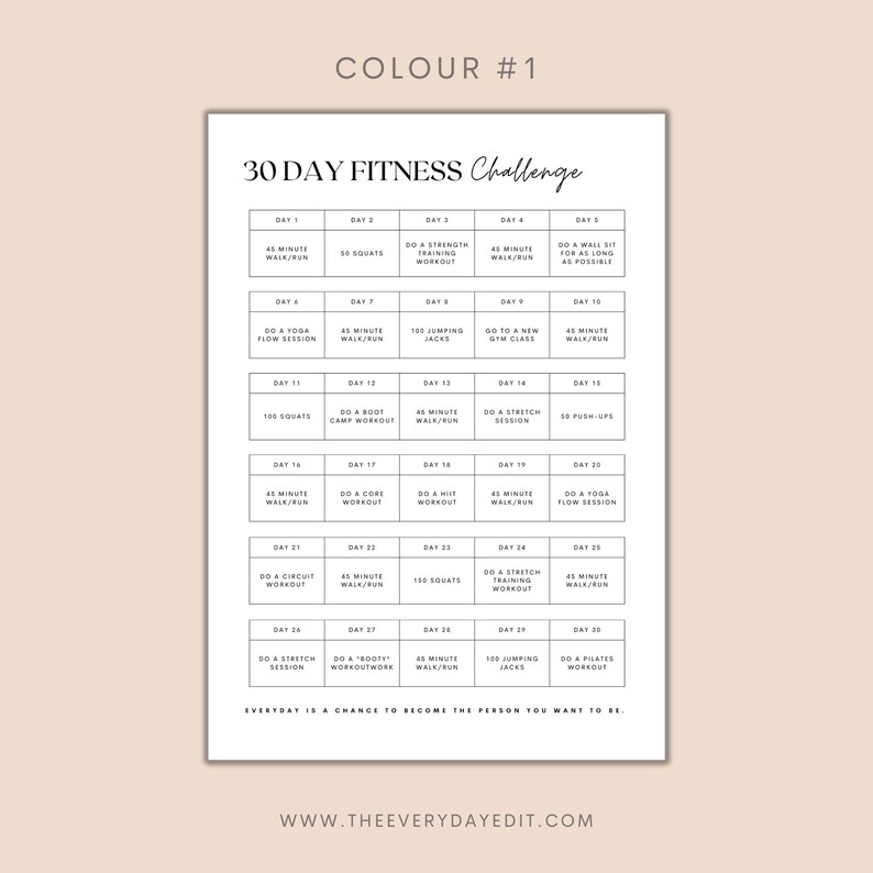 30 Day Fitness Challenge Printable, 30 Day Challenge, 30 Day Tracker ...