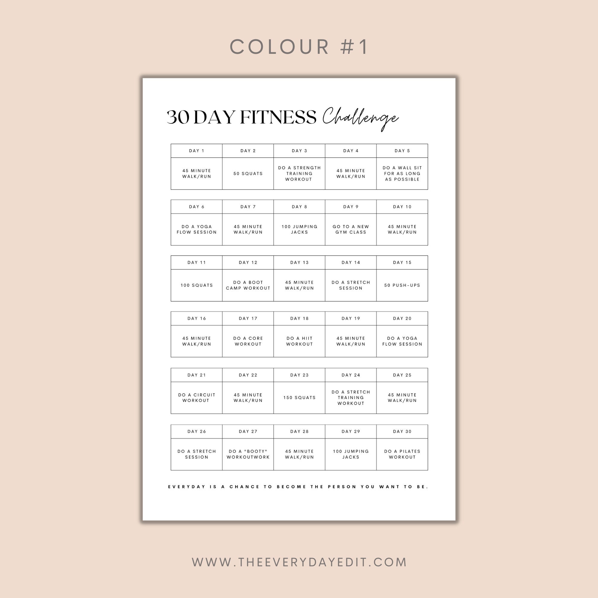 30 Day Fitness Challenge Printable, 30 Day Challenge, 30 Day Tracker ...