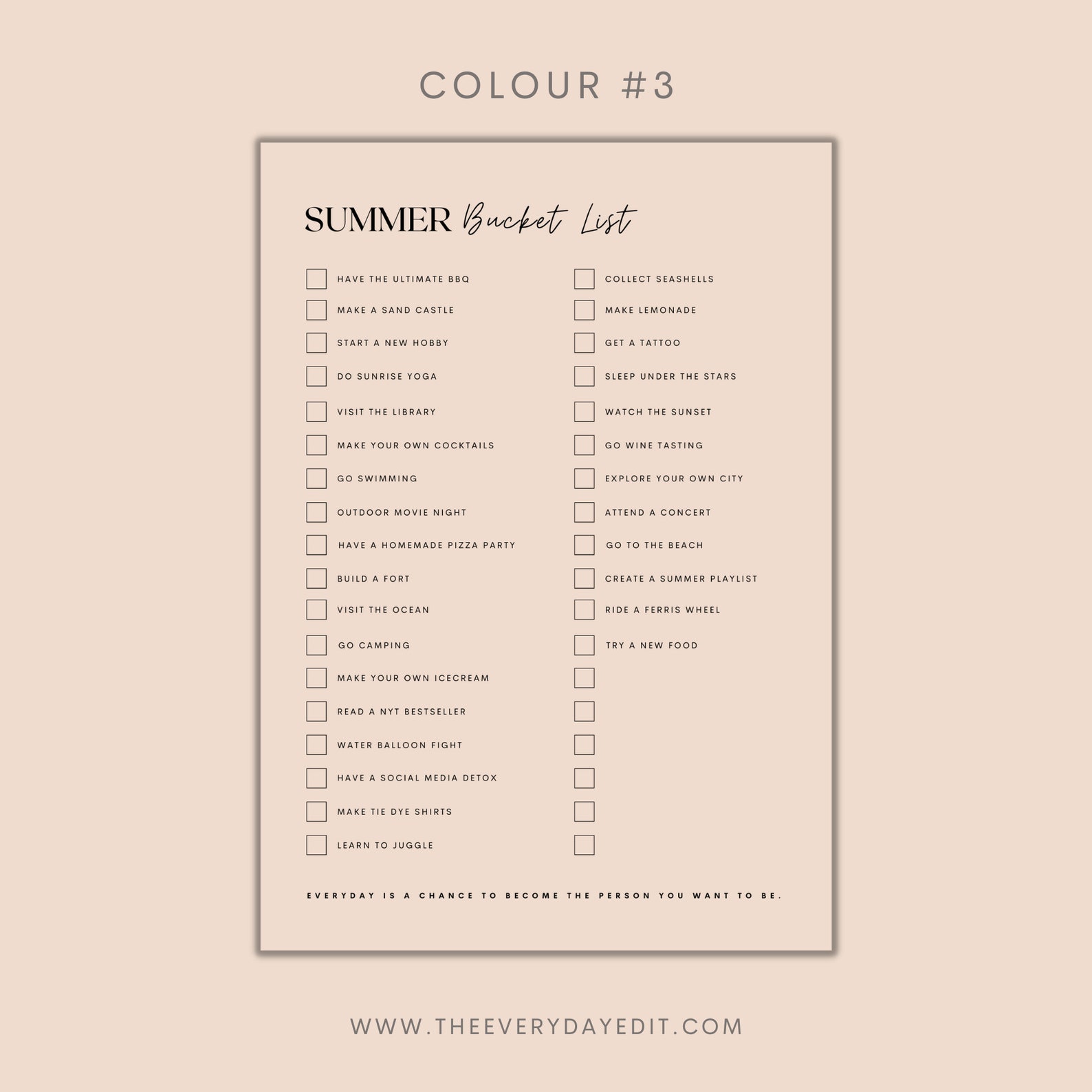 Seasonal Bucket List Printable, Spring Bucket List, Summer Bucket List ...