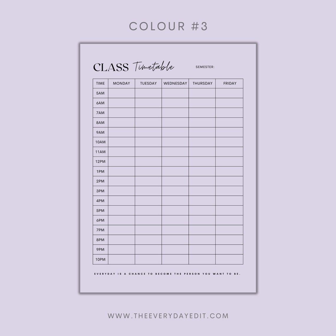 Weekly Class Timetable Printable, Weekly Planner Printable, Class ...