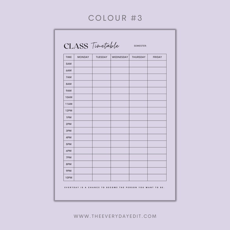 Weekly Class Timetable Printable, Weekly Planner Printable, Class ...