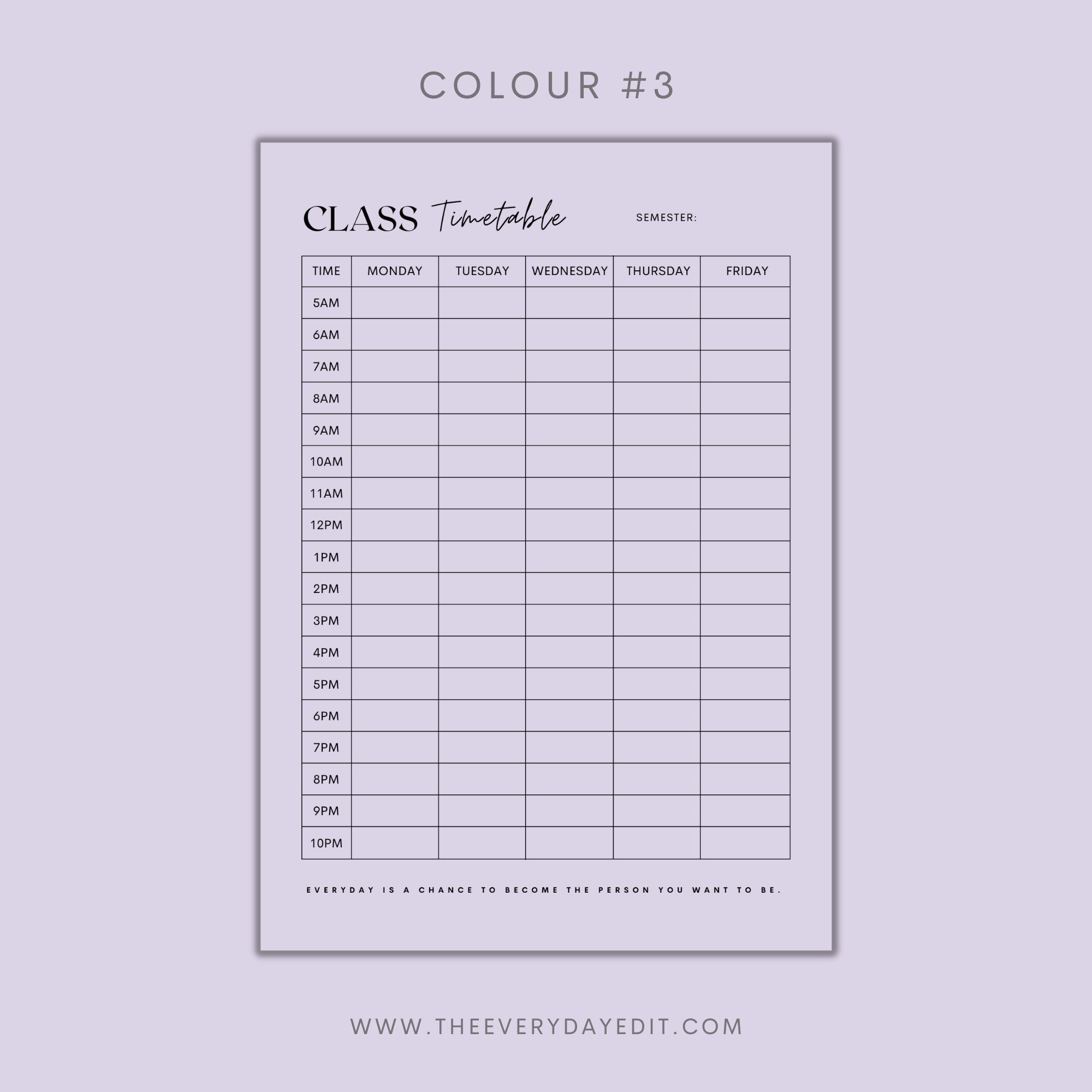 Weekly Class Timetable Printable, Weekly Planner Printable, Class ...