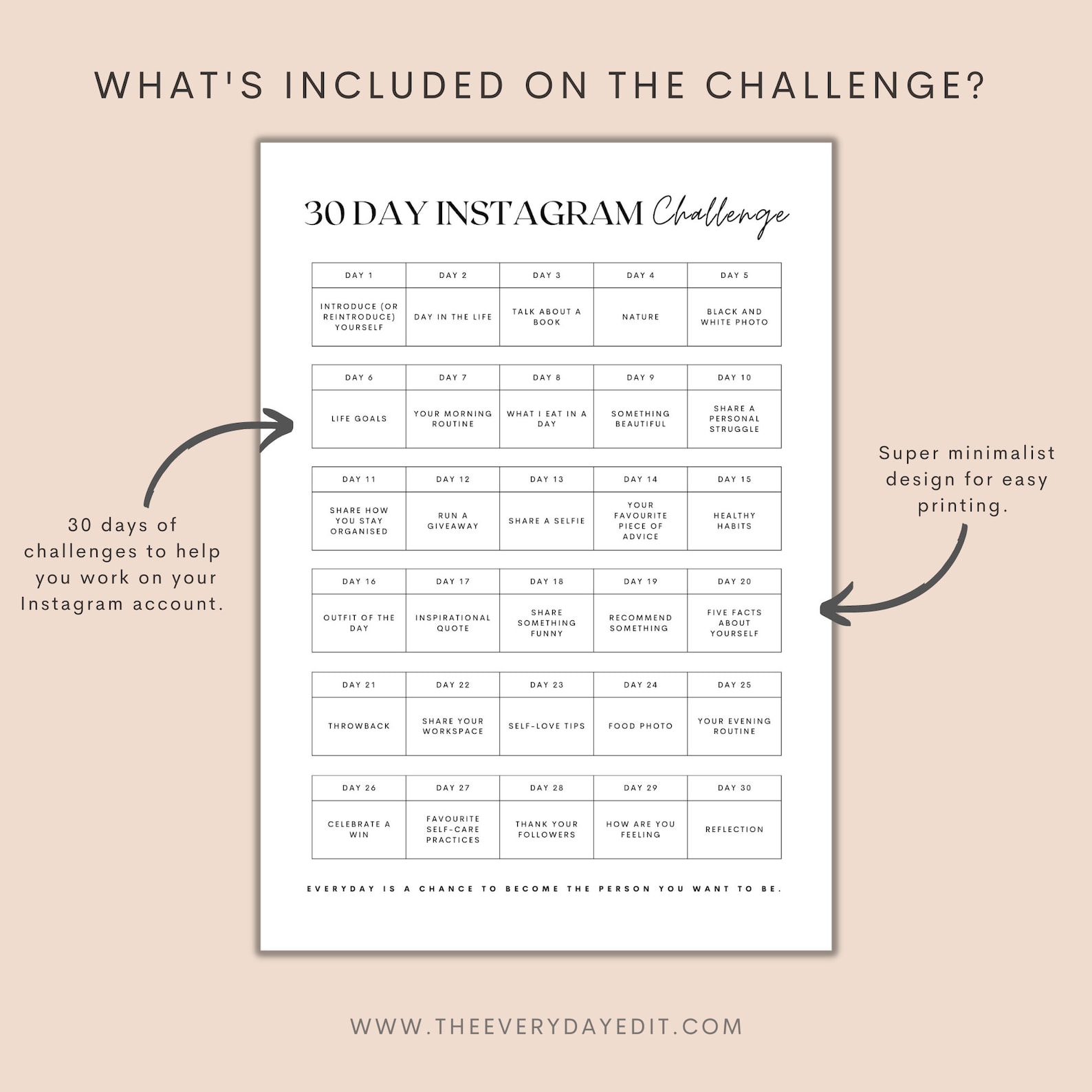 30 Day Instagram Challenge Printable, Instagram Content Ideas ... 30 Day Instagram Challenge Printable, Instagram Content Ideas ...