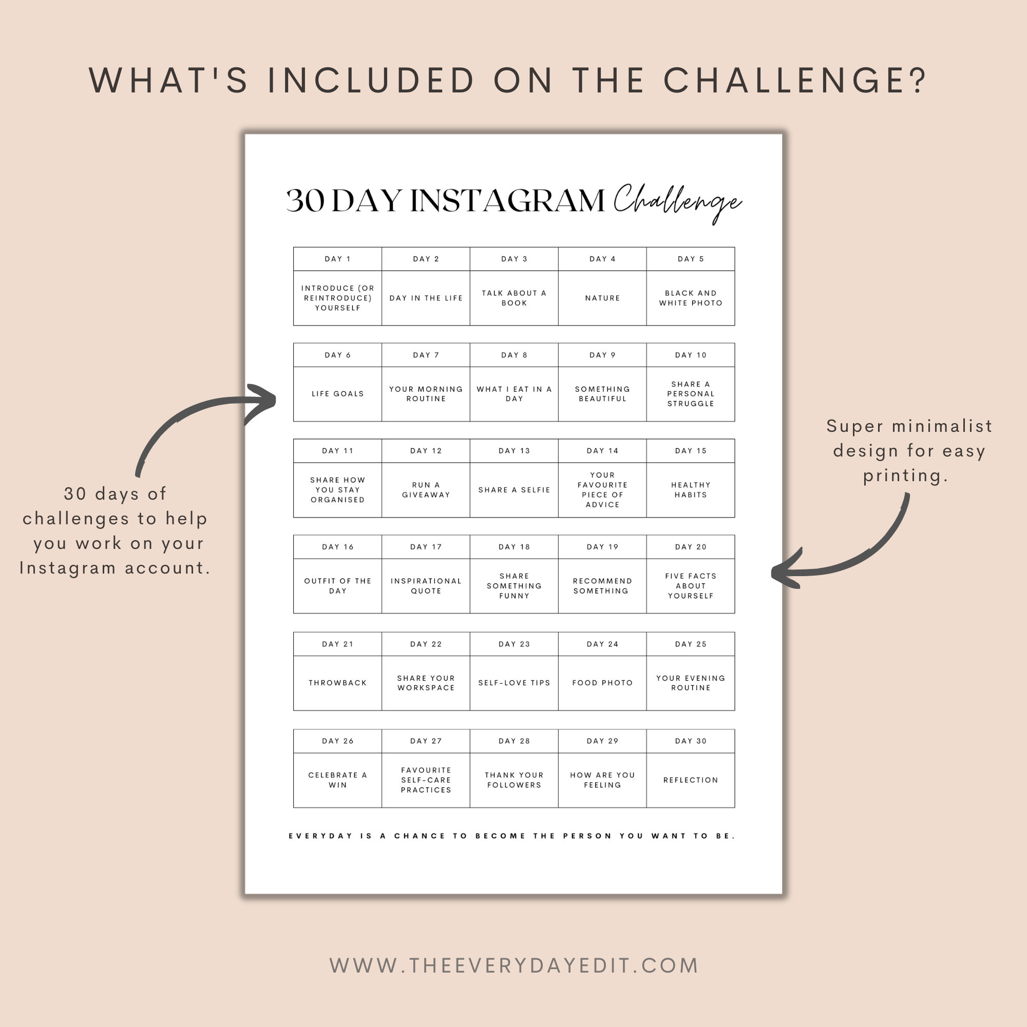 30 Day Instagram Challenge Printable, Instagram Content Ideas ...
