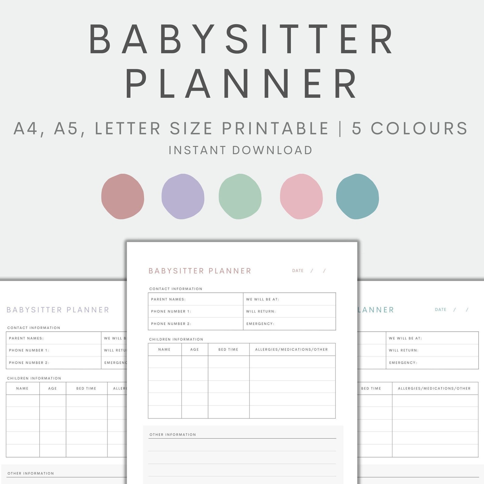 Babysitter Planner Printable, Baby Sitter Printable, Babysitter Log ...