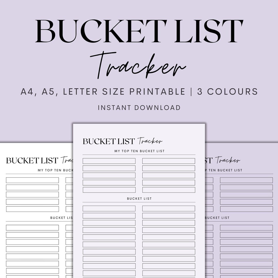 Bucket List Tracker Printable, Bucket List Template, Bucket to Do List ...