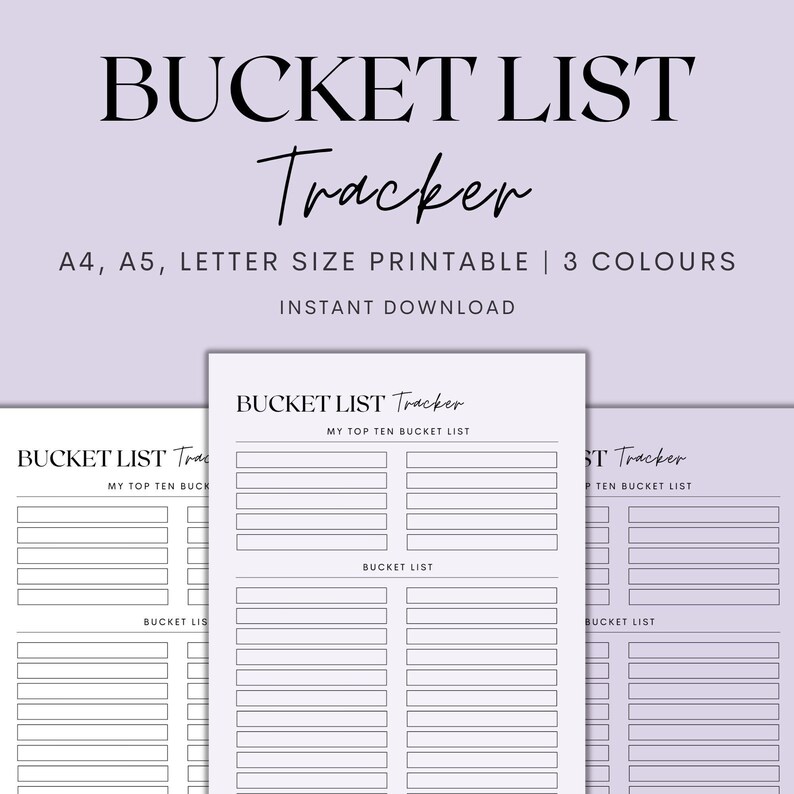 Bucket List Tracker Printable, Bucket List Template, Bucket to Do List ...