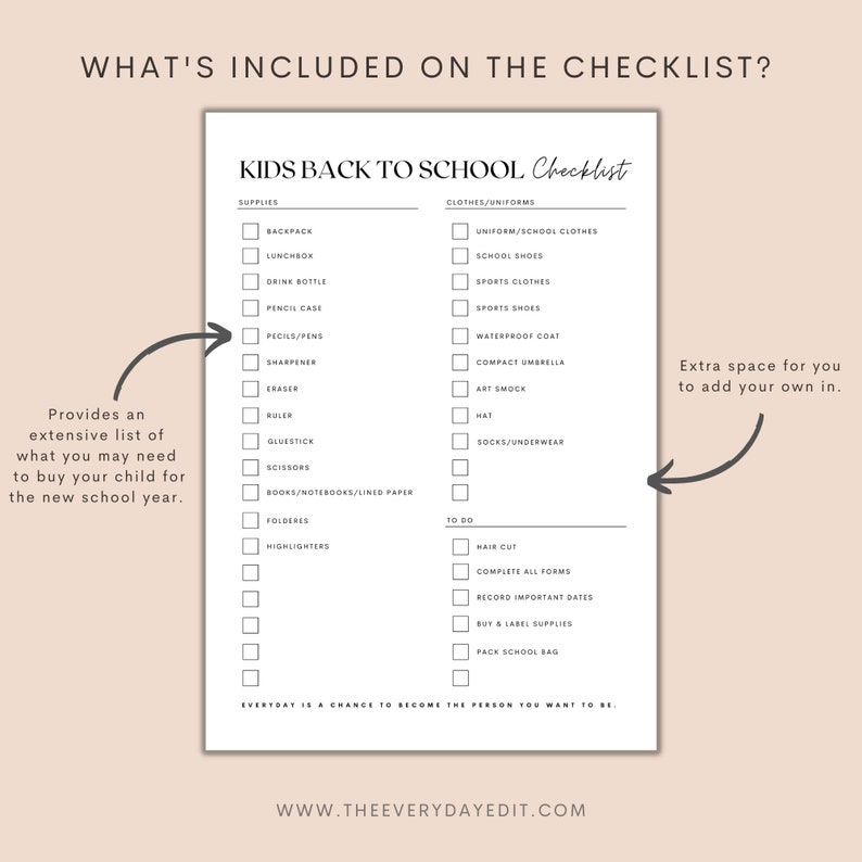 Kids Back to School Checklist Printable, Back to School Planner ...