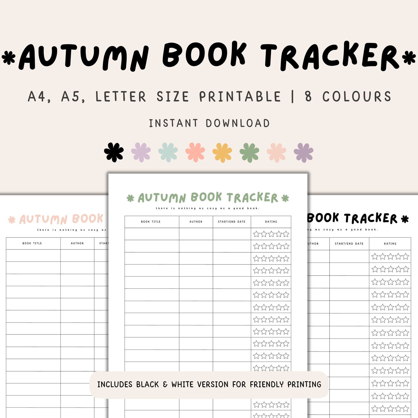 Autumn Book Tracker Printable, Book List Tracker, Reading Tracker, Book ...