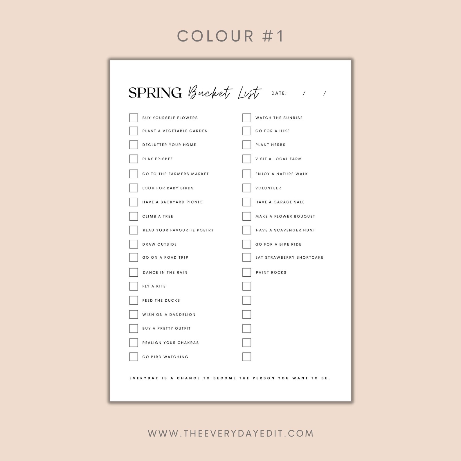 Seasonal Bucket List Printable, Spring Bucket List, Summer Bucket List ...