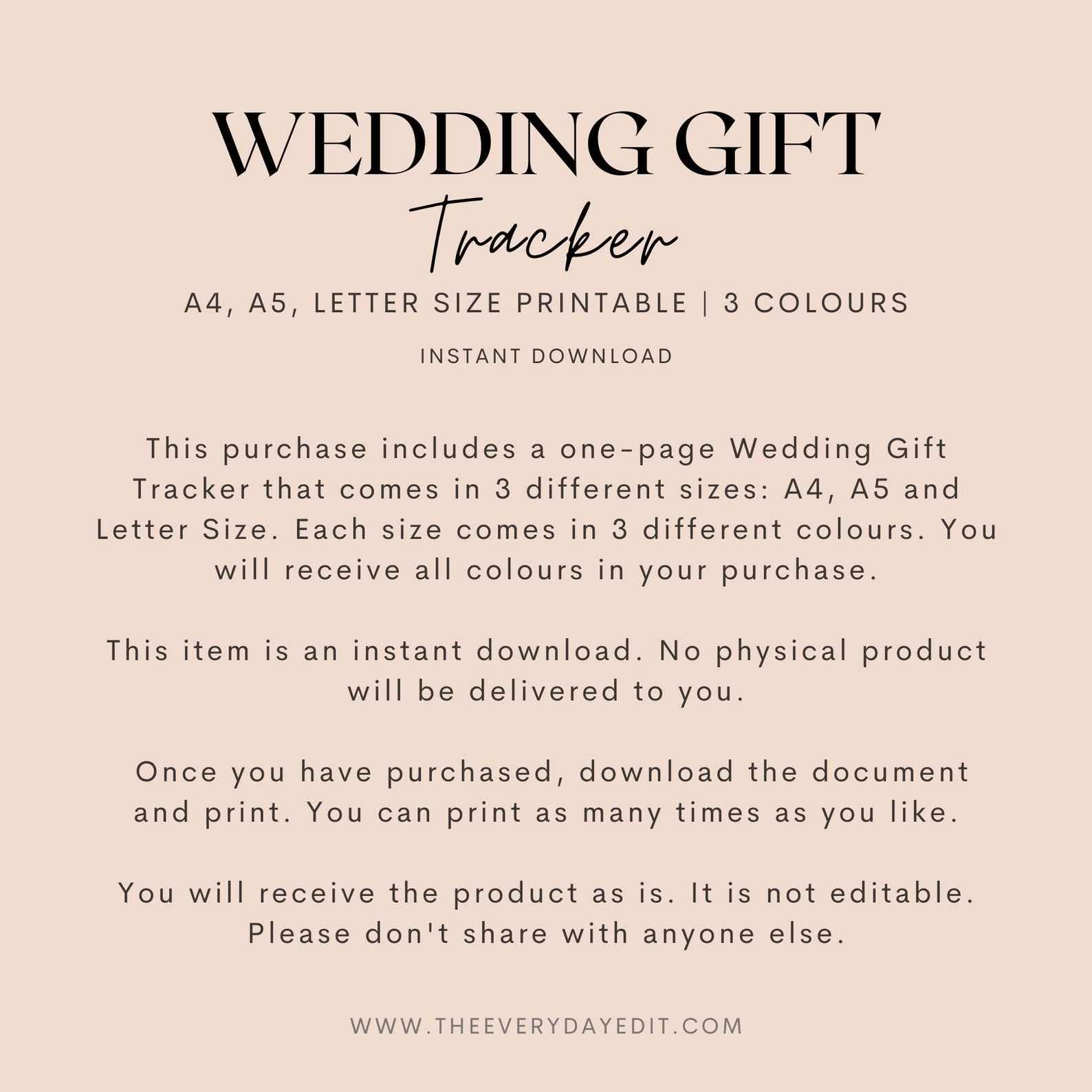 Wedding Gift Tracker Printable, Wedding Tracker, Wedding Planner, Gifts ...
