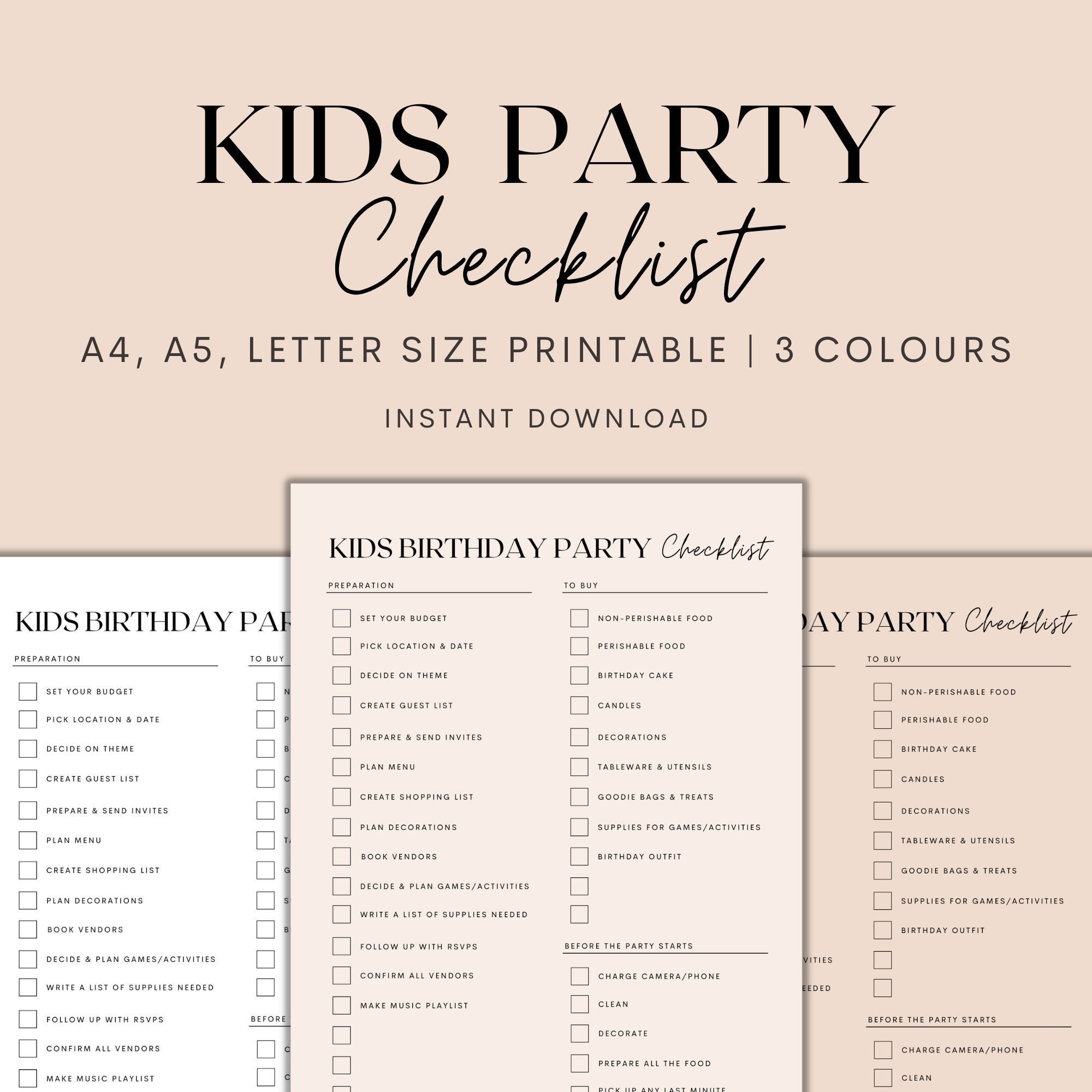 Kids Birthday Party Checklist Printable Kids Party Planner - Etsy Australia