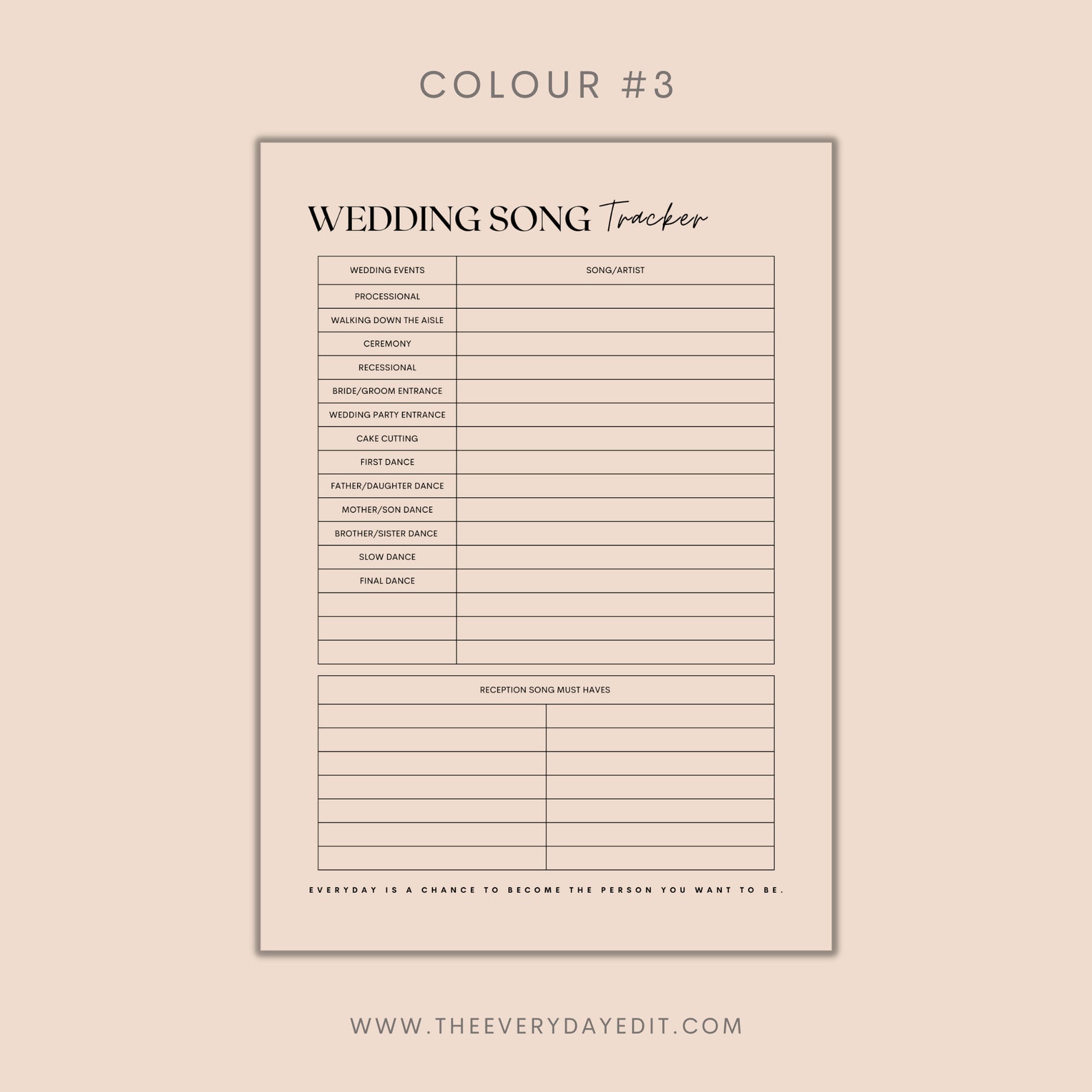 Wedding Song Tracker Printable, Wedding Playlist, Wedding Planner ...