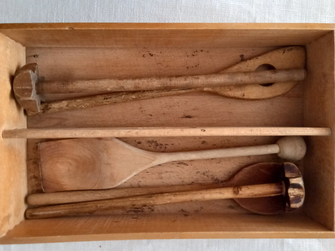 Vintage Wooden Cutlery Box in Two Compartments, Wooden Cutlery Tray ...